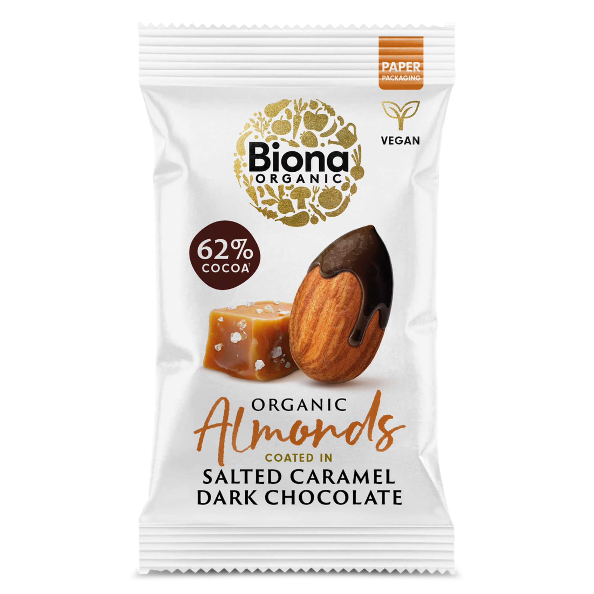 Biona Organic Dark Chocolate Salted Caramel Coated Almonds 30g – Gifts ...