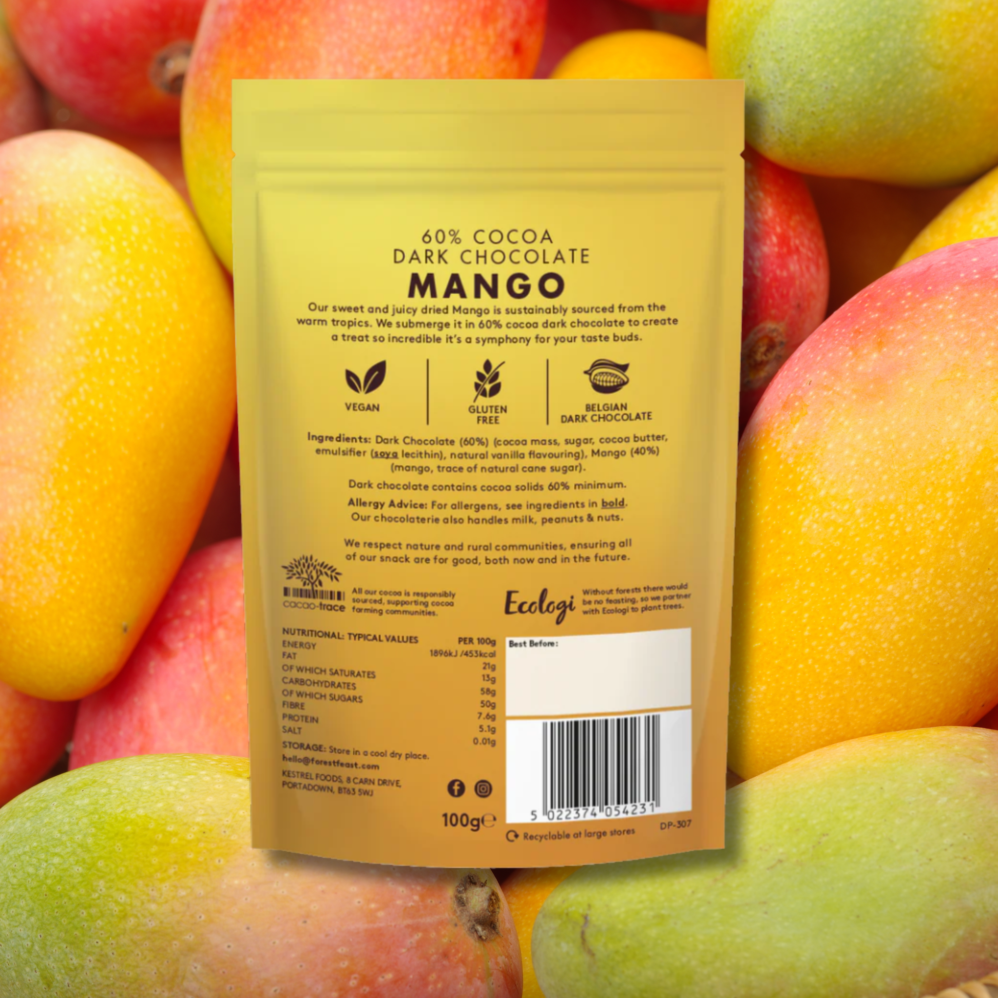 Forest Feast Dark Chocolate Coated Mango Pouch 100g – Gifts for Life ...