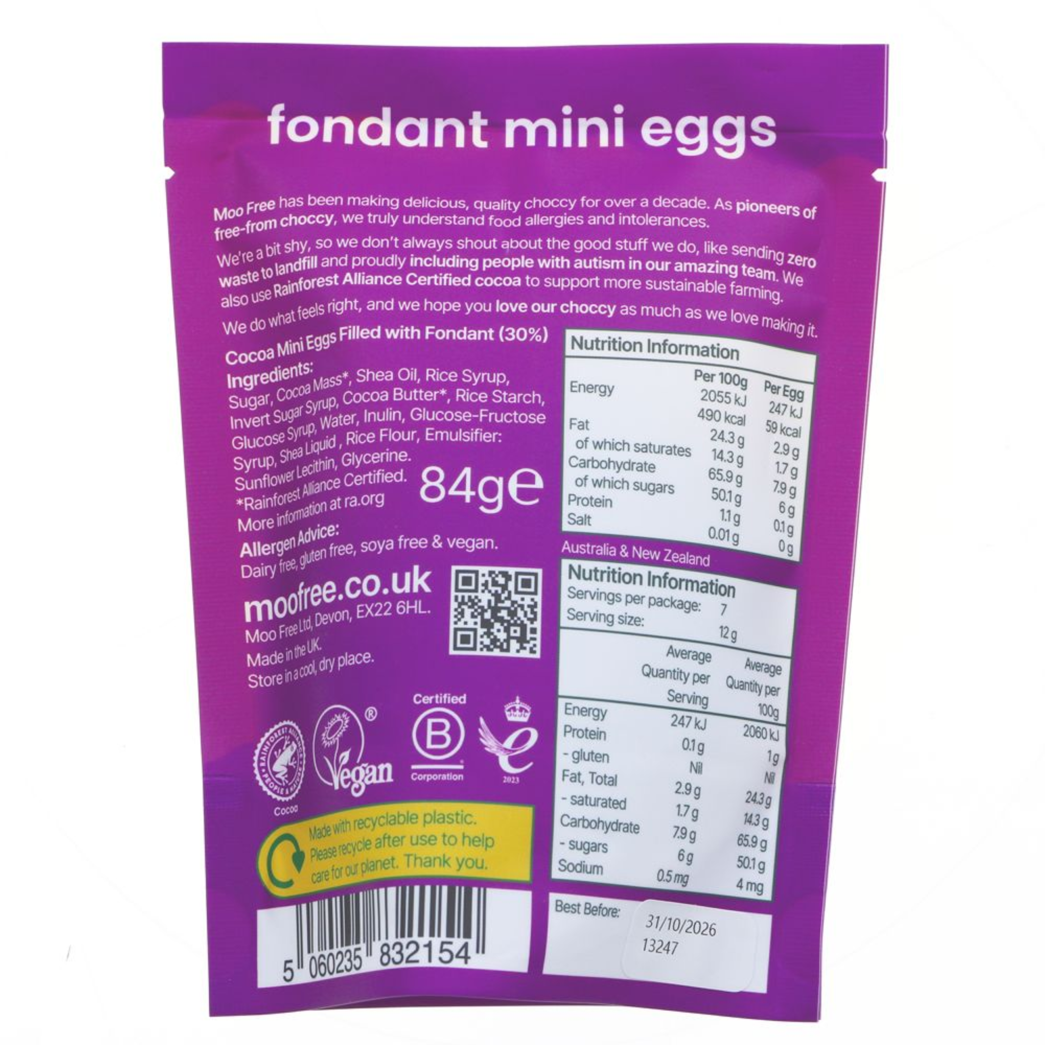 Moo Free Fondant Filled Mini Chocolate Eggs 84g – Gifts for Life | Viva!